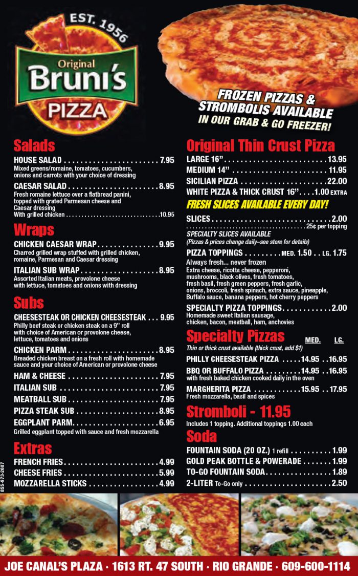 Bruni's Pizza Menu | Rio Grande, NJ Menu